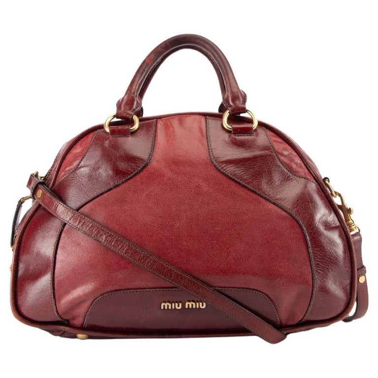 Pre-Loved Miu Miu Women's Burgundy Leather Bowling Bag For Sale at 1stDibs