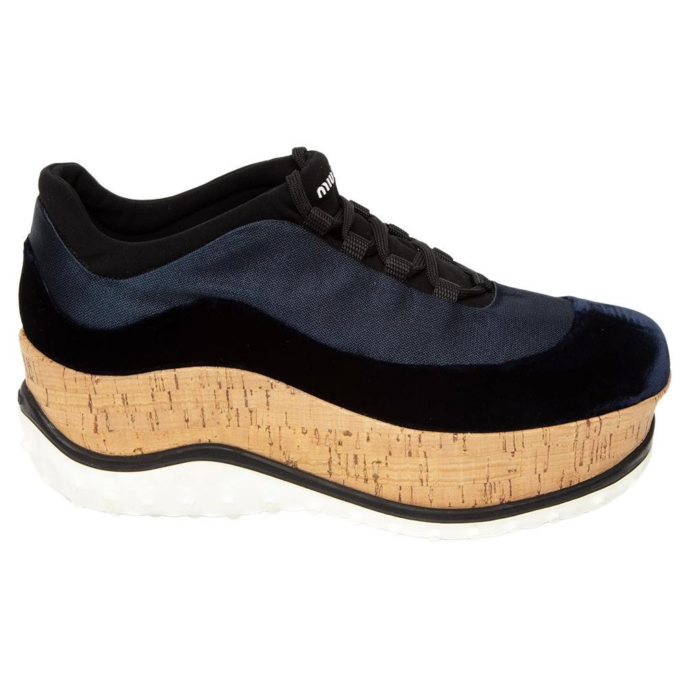 MIU MIU Size 8 Navy Velvet Chunky Heel Platform Sandals at 1stDibs ...