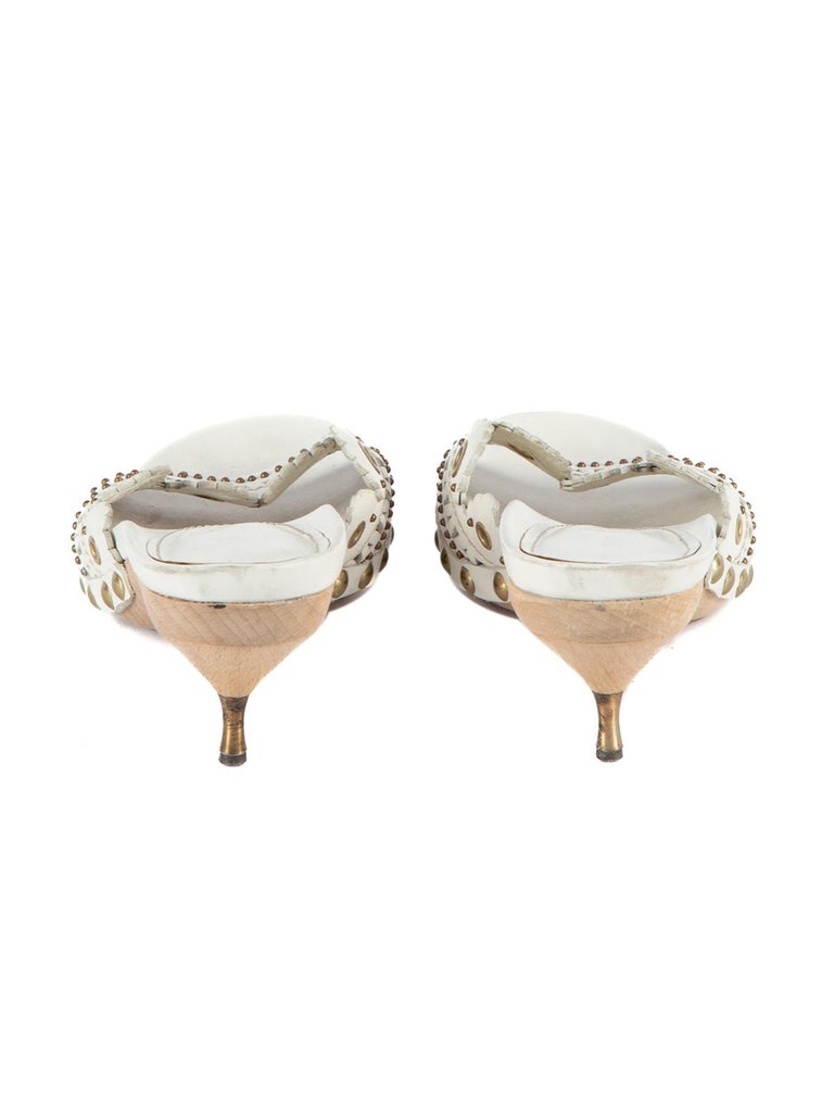 Pre-Loved Miu Miu Women's Metal Detail Sandals For Sale at 1stDibs