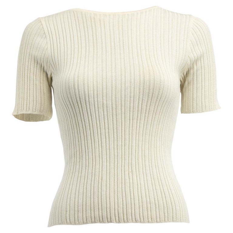 Pre-Loved Miu Miu Women's Pleated Cream Knit Top For Sale at 1stDibs
