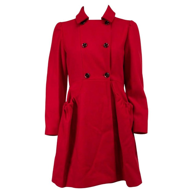 Pre-Loved Miu Miu Women's Red Peacoat with Elasticated Pocket Detail ...