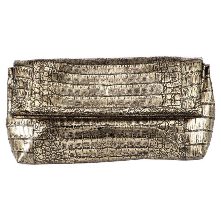 Pre-Loved Nancy Gonzalez Women's Genuine Crocodile Gold Clutch Bag For ...
