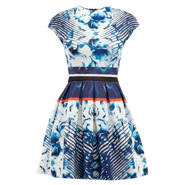 Pre-Loved Nicholas Women's Blue and White Patterned Skater Dress For ...