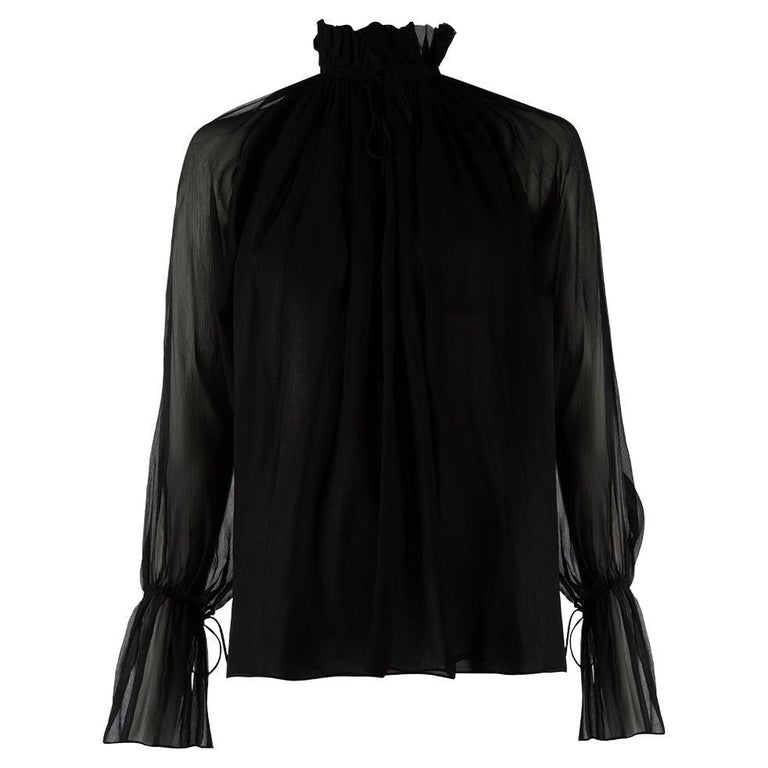 Pre Loved Nili Lotan Womens Black Silk Long Sleeve Pussy Bow Blouse