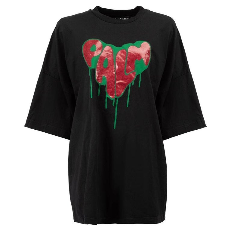 Pre-Loved Palm Angels Women's Black Cotton Spray Heart Graphic T Shirt ...