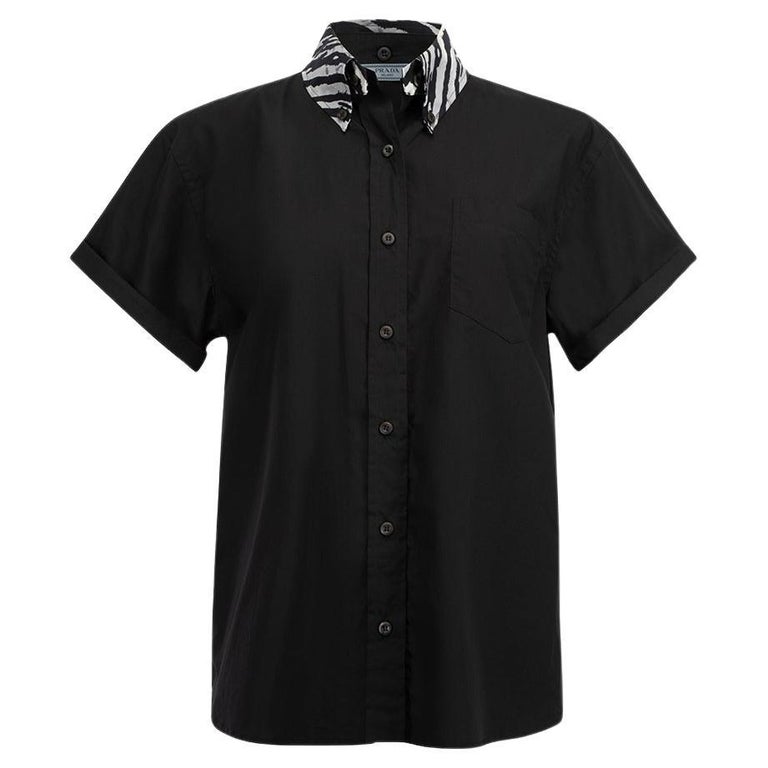 Pre-Loved Prada Women's Black Button Up Shirt with Alternating Collars ...