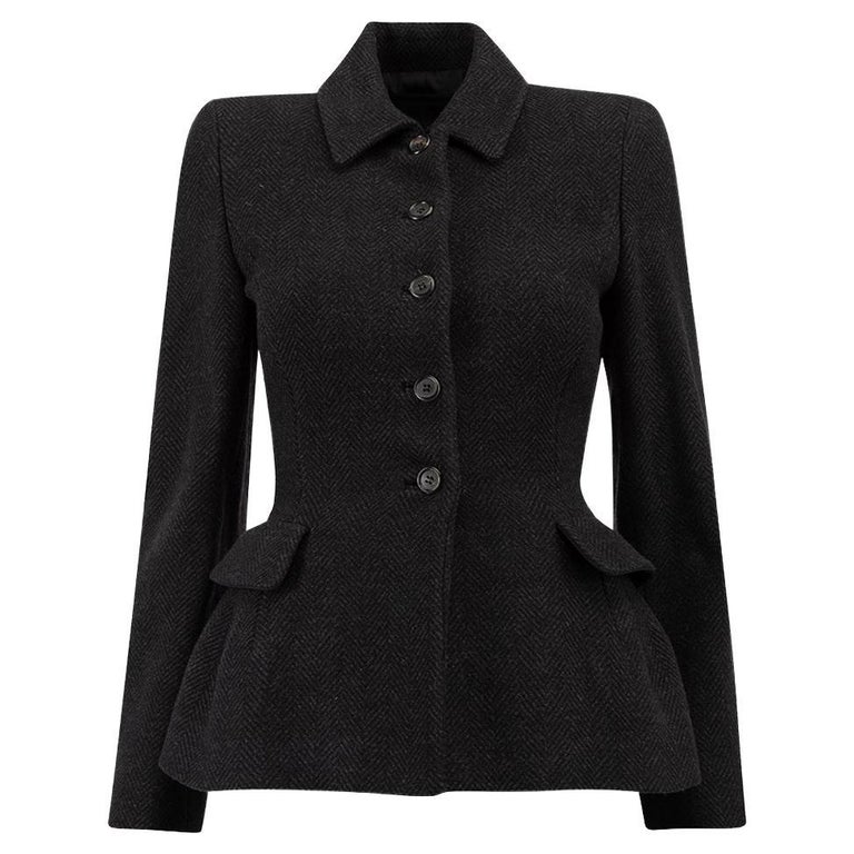 Pre-Loved Prada Women's Black Herringbone Pattern Fitted Jacket For ...