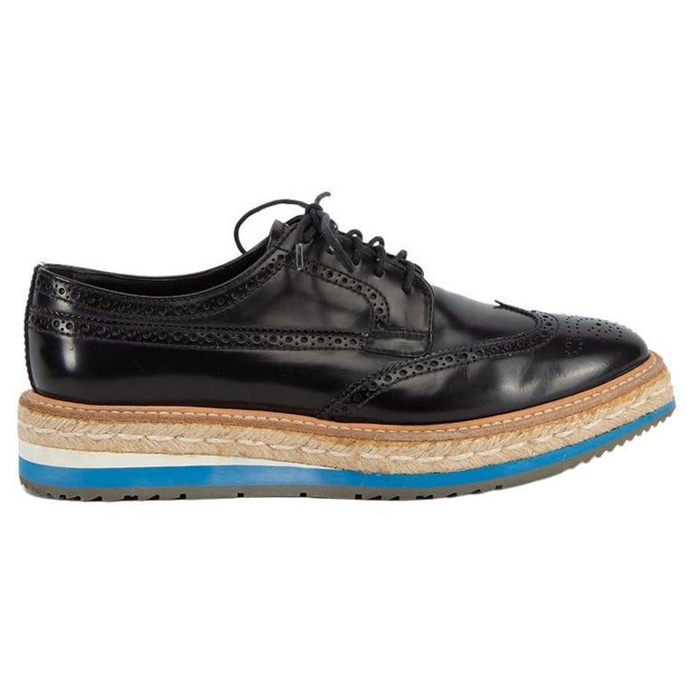 Pre-Loved Prada Women's Black Leather Flatform Lace Up Derby Shoes For ...