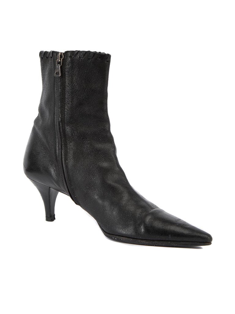 Pre-Loved Prada Women's Black Leather Stitch Accent Ankle Boots For ...