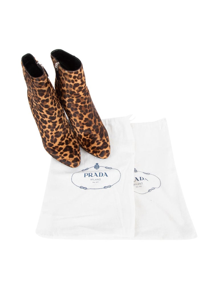 Pre-Loved Prada Women's Leopard Print Pony Hair Ankle Boots For Sale at 1stDibs