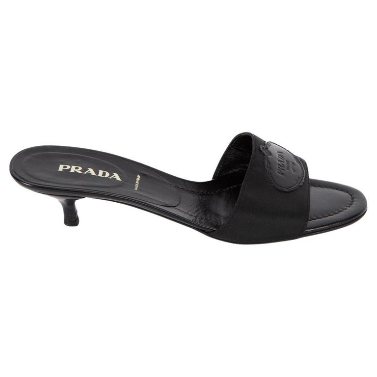 Pre-Loved Prada Women's Logo Embossed Kitten Heels For Sale at 1stDibs