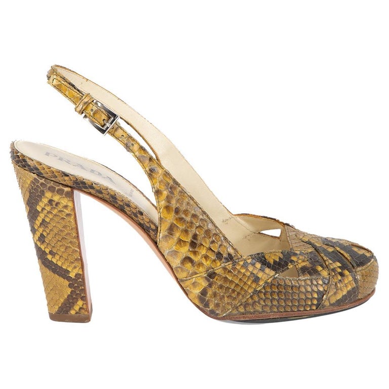 Pre-Loved Prada Women's Olive Green Python Slingback Heel For Sale at ...