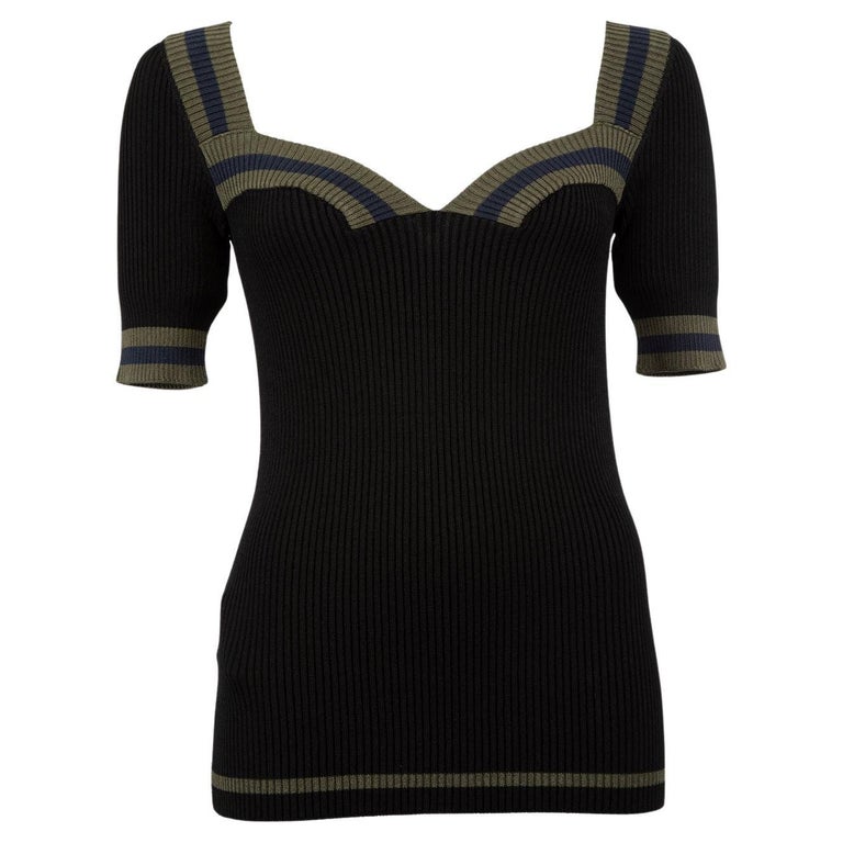 Pre-Loved Prada Women's Striped Trim Knit Sweater For Sale at 1stDibs