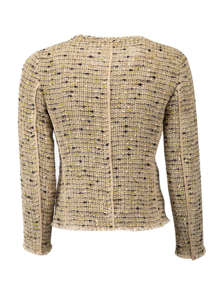 Pre-Loved Prada Women's Yellow Tweed Jacket with Mustard Trim For Sale ...