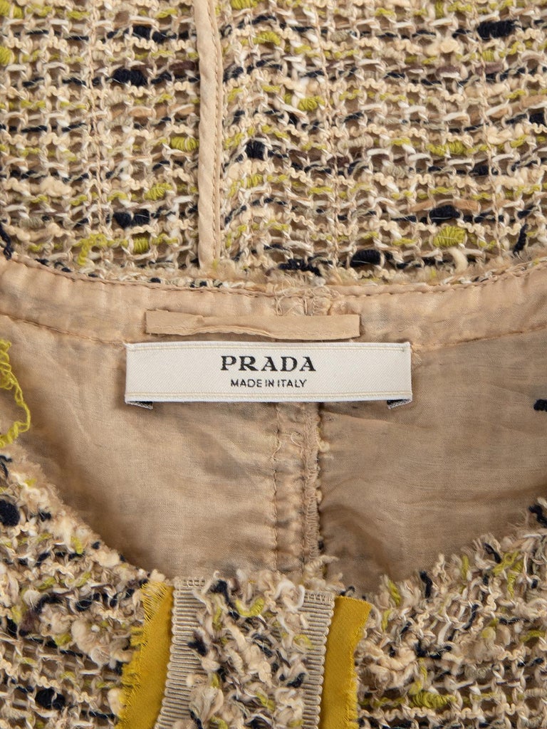 Pre-Loved Prada Women's Yellow Tweed Jacket with Mustard Trim For Sale at 1stDibs