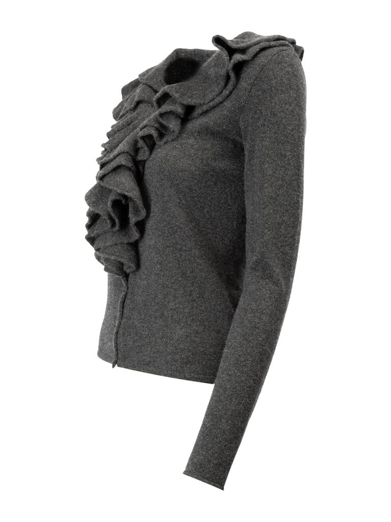 Pre-Loved Ralph Lauren Women's Grey Cashmere Ruffle Neck Cardigan For ...