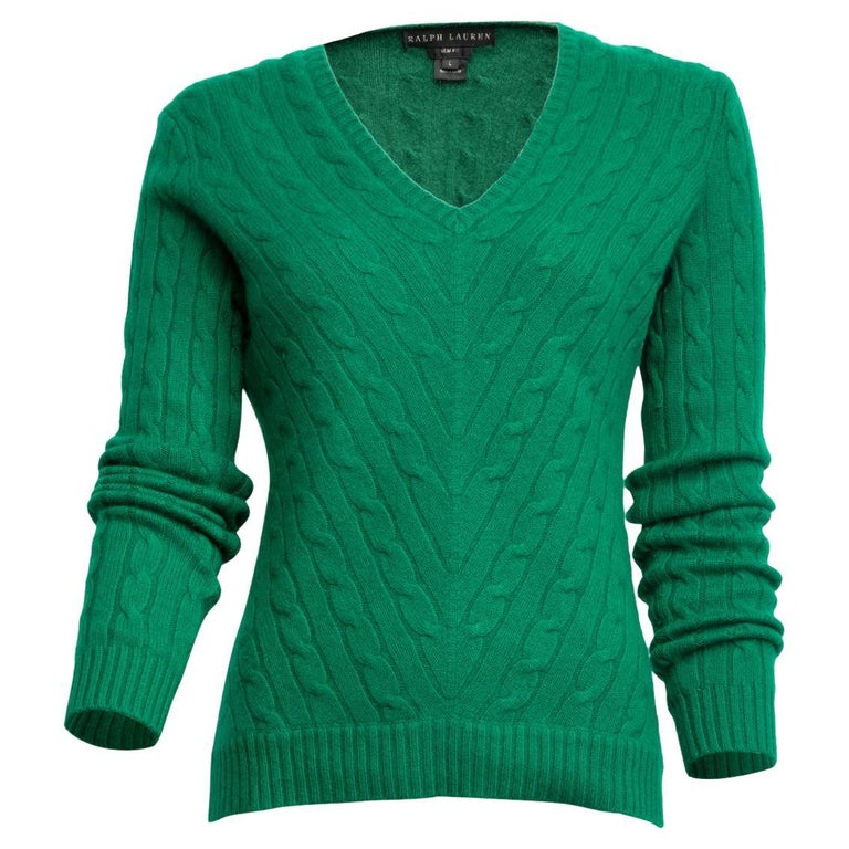 Pre-Loved Ralph Lauren Women's V-Neck Green Cashmere Sweater For Sale ...