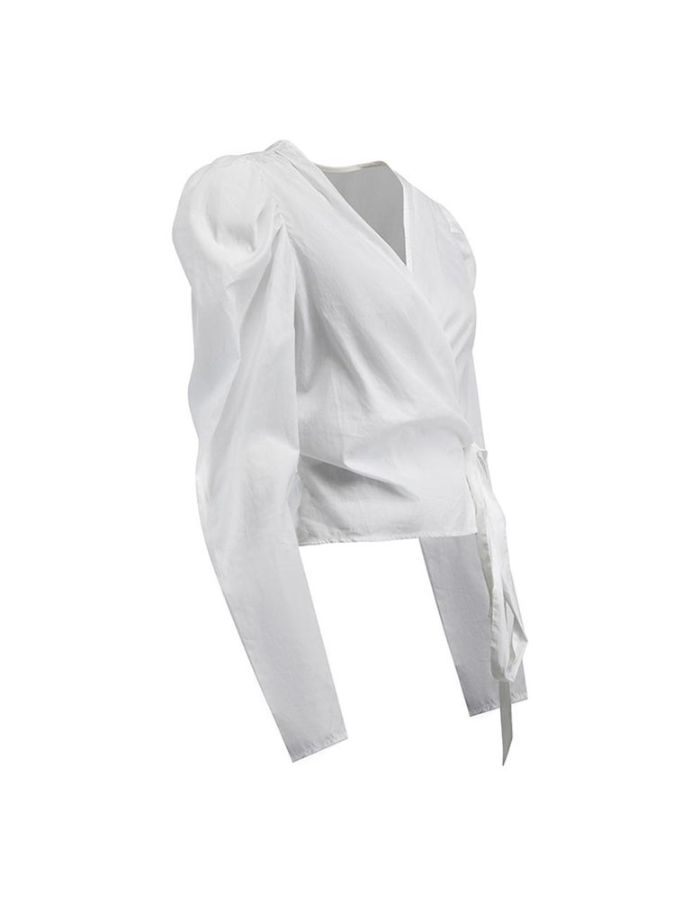 Pre-Loved Reformation Women's White Wrap Cropped Blouse For Sale at 1stDibs