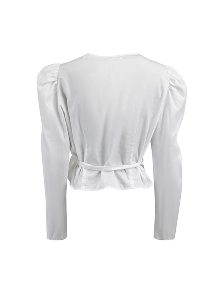 Pre-Loved Reformation Women's White Wrap Cropped Blouse For Sale at 1stDibs