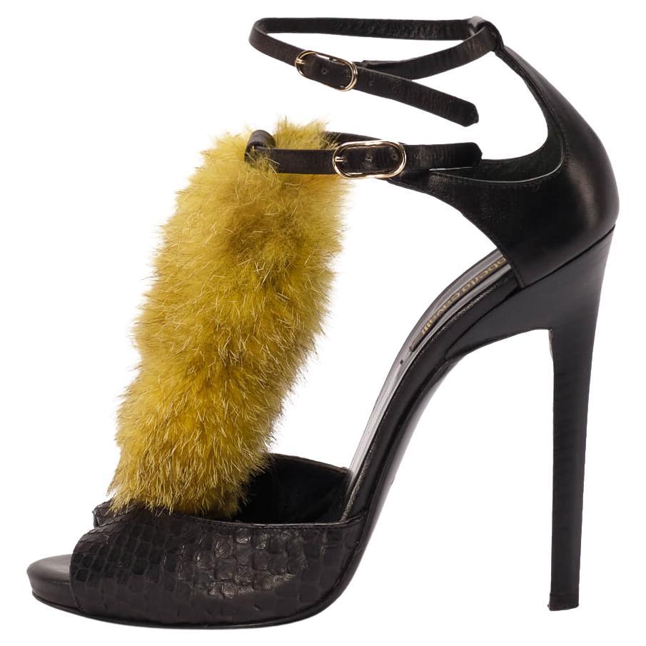 Pre-Loved Roberto Cavalli Women's Black Leather Fur Embellished Sandal ...