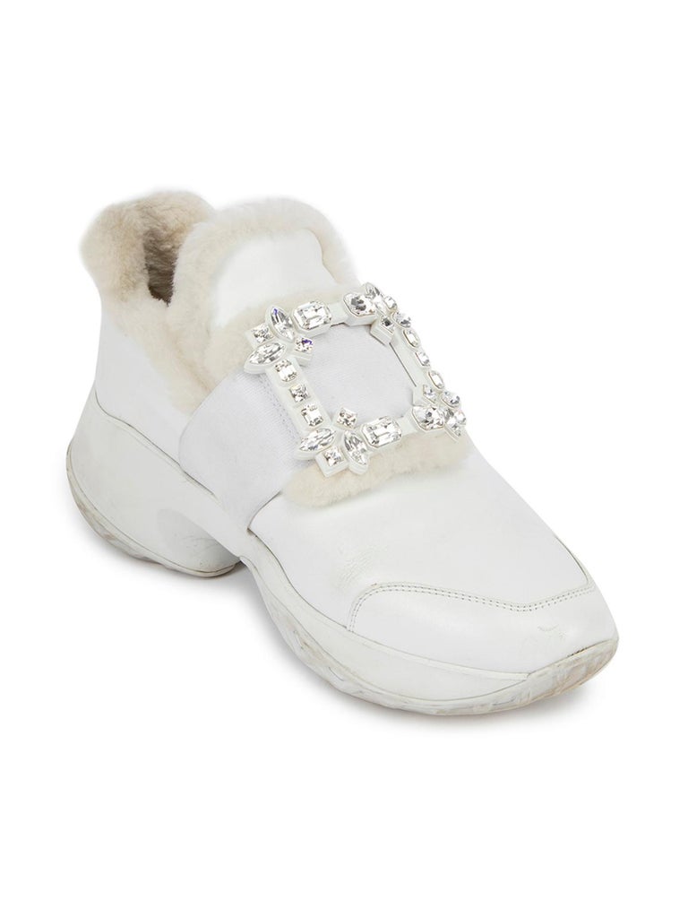 Pre-Loved Roger Vivier Women's White Viv Run Crystal Embellished ...