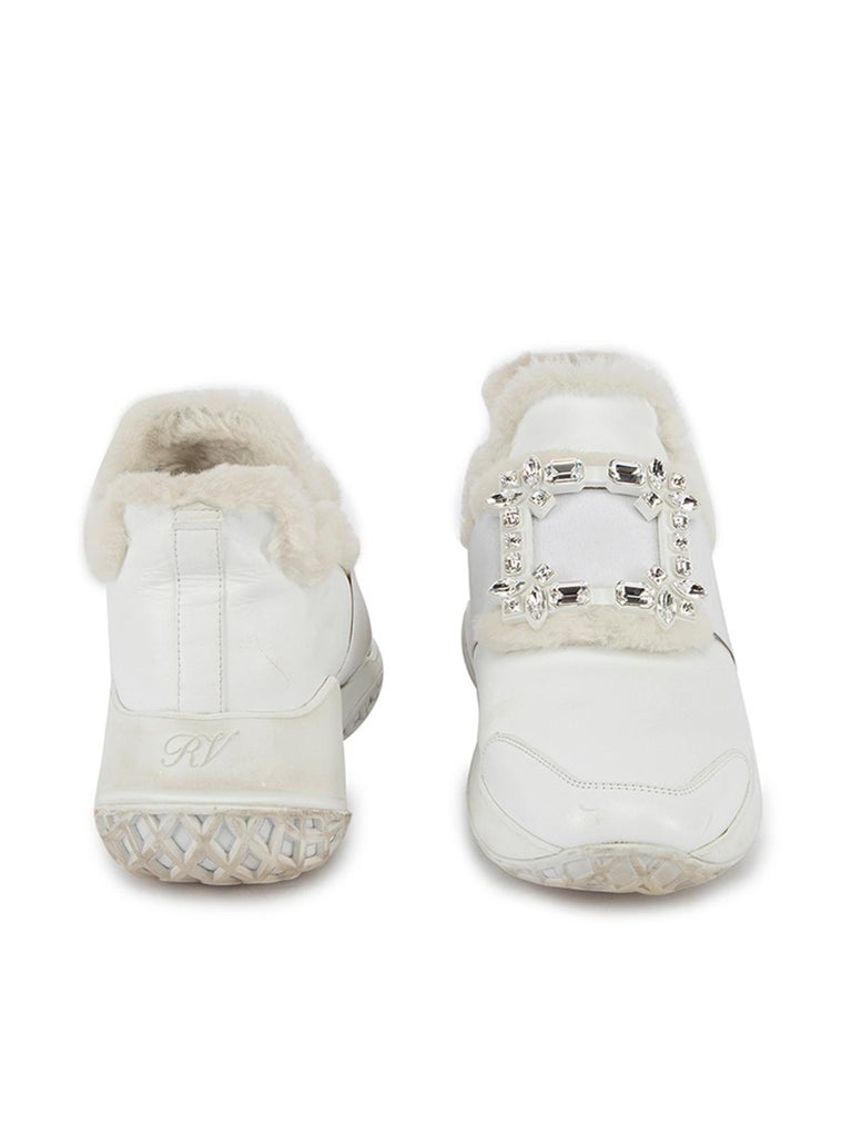 Pre-Loved Roger Vivier Women's White Viv Run Crystal Embellished ...