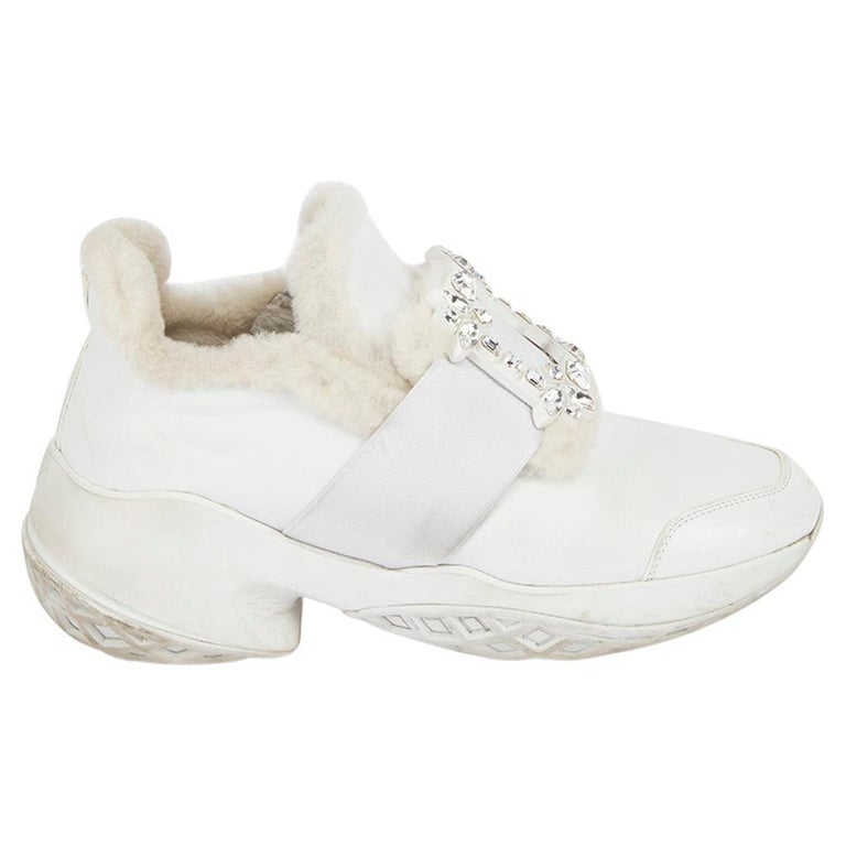 Pre-Loved Roger Vivier Women's White Viv Run Crystal Embellished ...