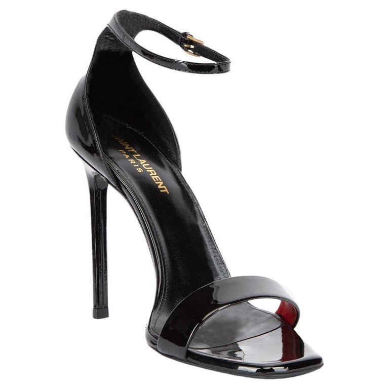 Pre-Loved Saint Laurent Women's Black Patent Leather Amber Sandals For ...