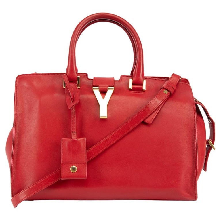 Pre-Loved Saint Laurent Women's Red Leather Small Classic Y Cabas Tote ...
