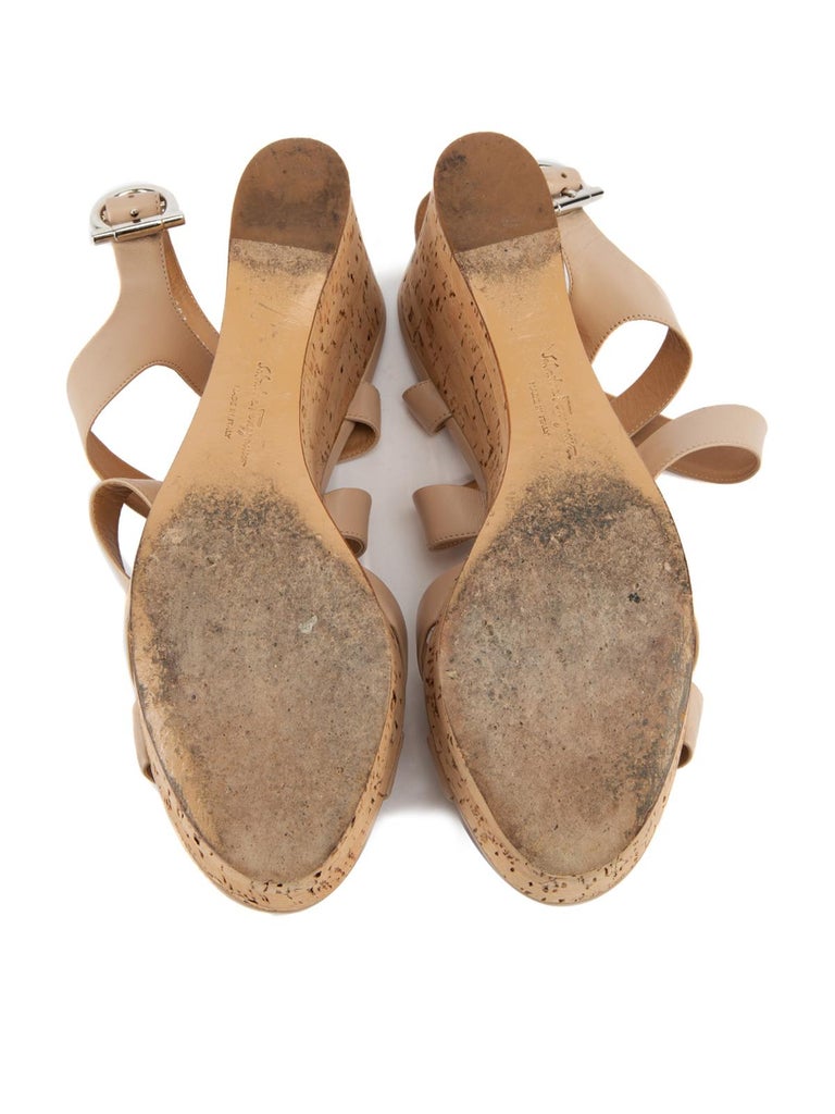 Pre-Loved Salvatore Ferragamo Women's Beige Persy Cork Wedges Sandals ...