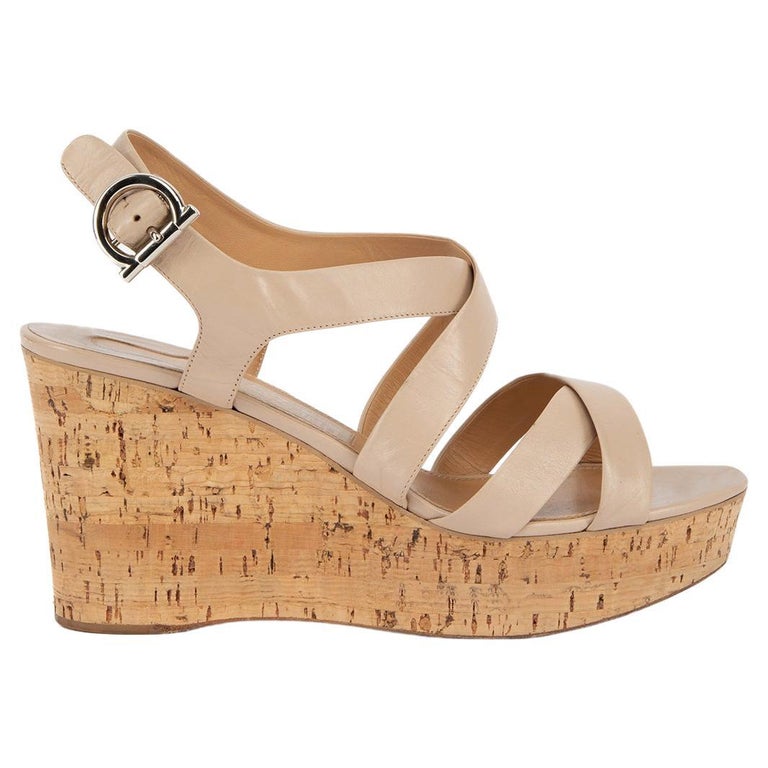 Pre-Loved Salvatore Ferragamo Women's Beige Persy Cork Wedges Sandals ...