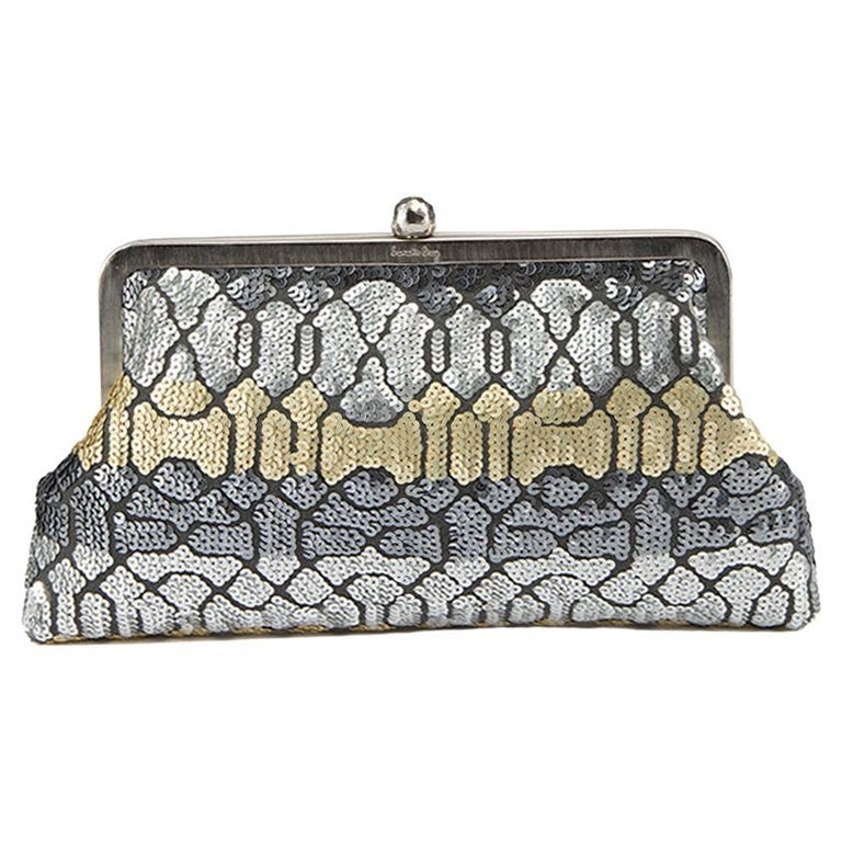 Pre-Loved Sarah’s Bag Women's Silver Sequin Metal Frame Clutch For Sale ...