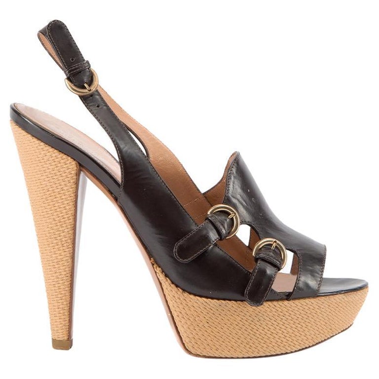 Pre-Loved Sergio Rossi Women's Brown Slingback Buckled Platform Heel ...