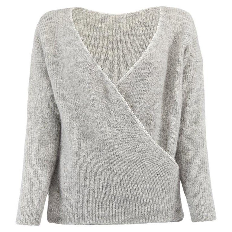 Pre-Loved Sézane Women's Grey Wool Wrap Around Knit Pinafore Dress For ...