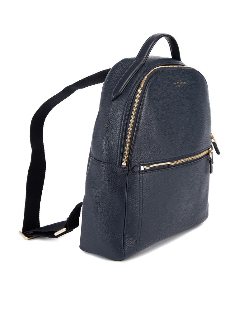 Pre-Loved Smythson Women's Navy Blue Burlington Leather Backpack For ...