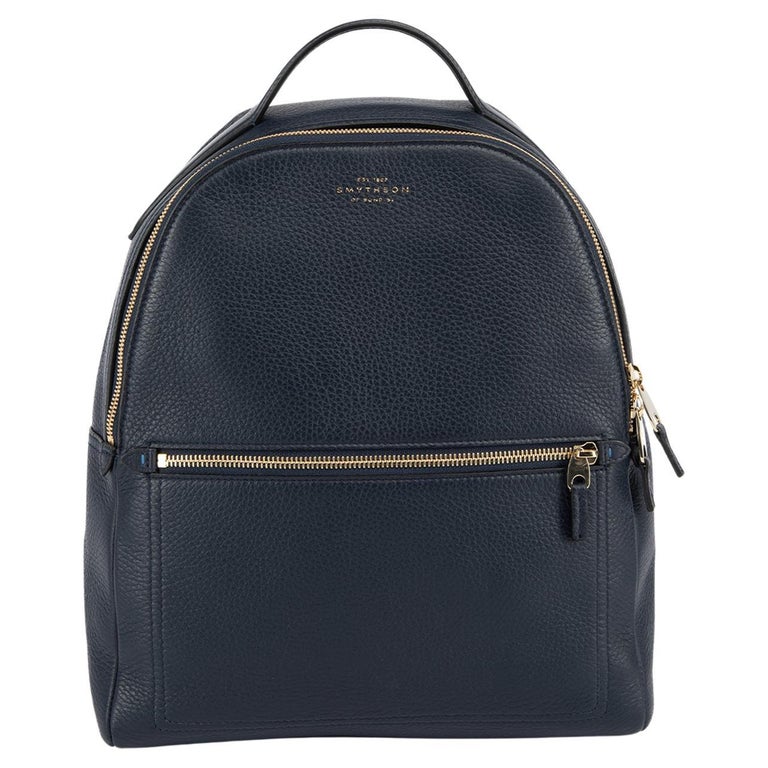 Pre-Loved Smythson Women's Navy Blue Burlington Leather Backpack For ...