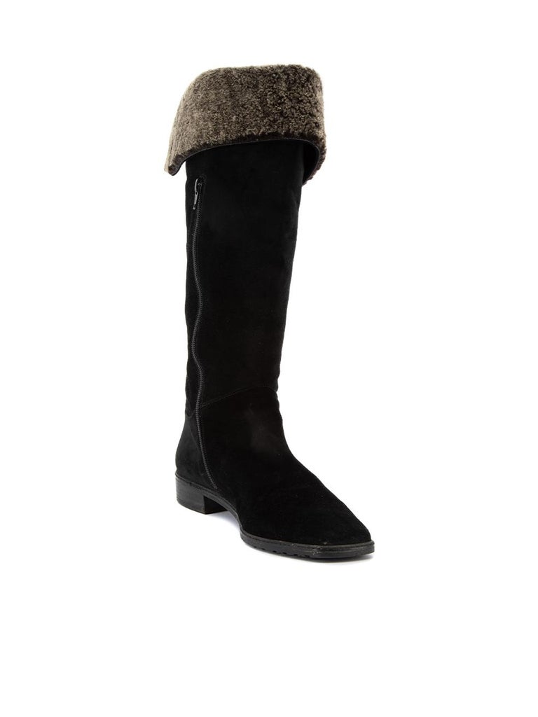 Pre-Loved Stuart Weitzman Women's Black Suede Shearling Trim Mid Calf ...