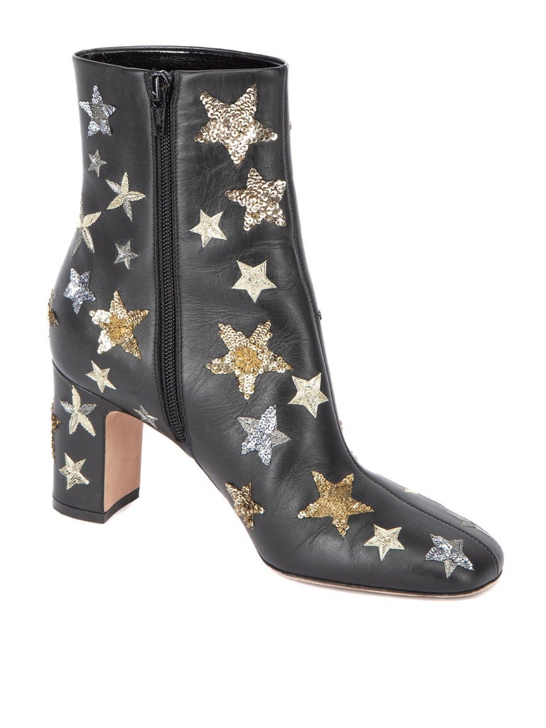 Pre-Loved Valentino Garavani Women's Black Star Embellished Ankle Boots ...