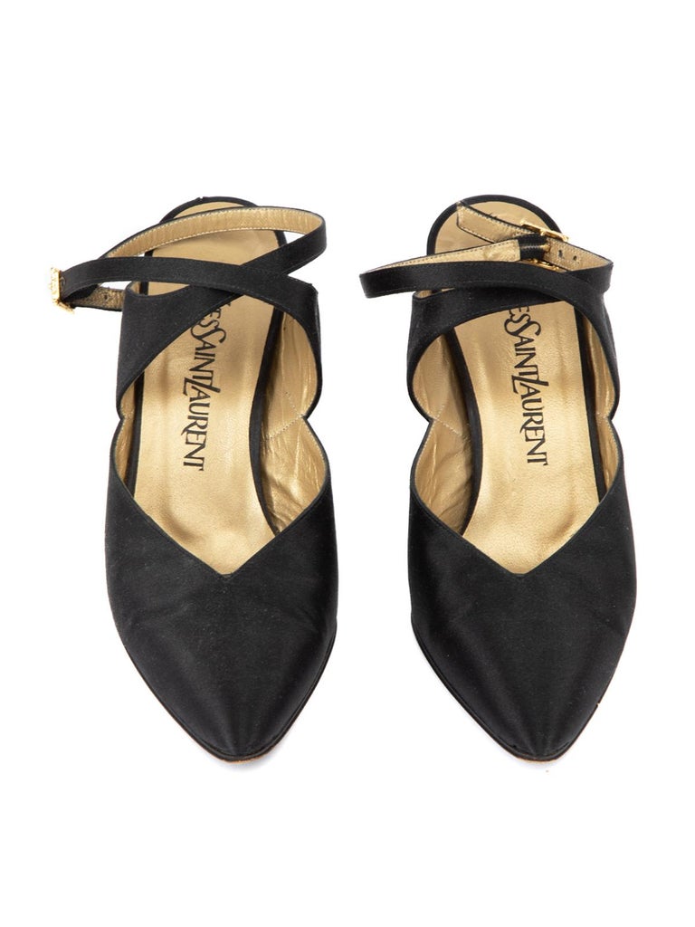 Pre-Loved Yves Saint Laurent Women's Black Satin Pointed Toe Heel Pumps ...