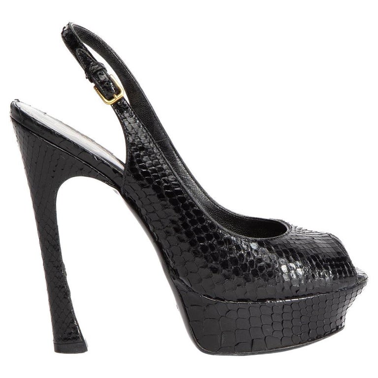 Pre-Loved Yves Saint Laurent Women's Snakeskin Slingback Peep Toe Heels ...