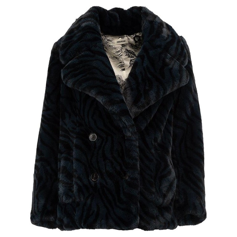 Pre-Loved Zadig and Voltaire Women's Blue Tiger Pattern Faux Fur Double ...