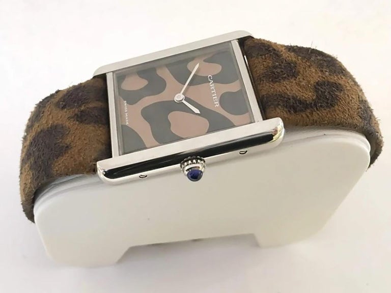 Pre-Owned Cartier Limited Edition Tank Solo Steel Leopard Print Strap ...