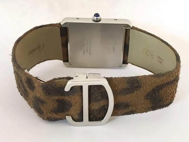 Pre-Owned Cartier Limited Edition Tank Solo Steel Leopard Print Strap ...