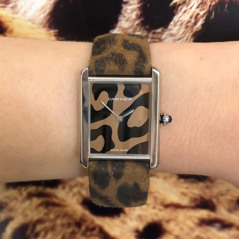 Pre-Owned Cartier Limited Edition Tank Solo Steel Leopard Print Strap ...