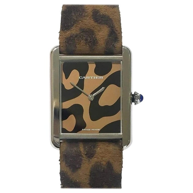 Pre-Owned Cartier Limited Edition Tank Solo Steel Leopard Print Strap ...