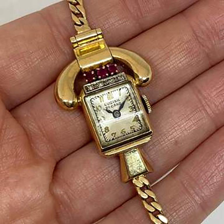 Pre-Owned Lucien Picard Ruby and Diamond Vintage Watch 1940'S 14k ...