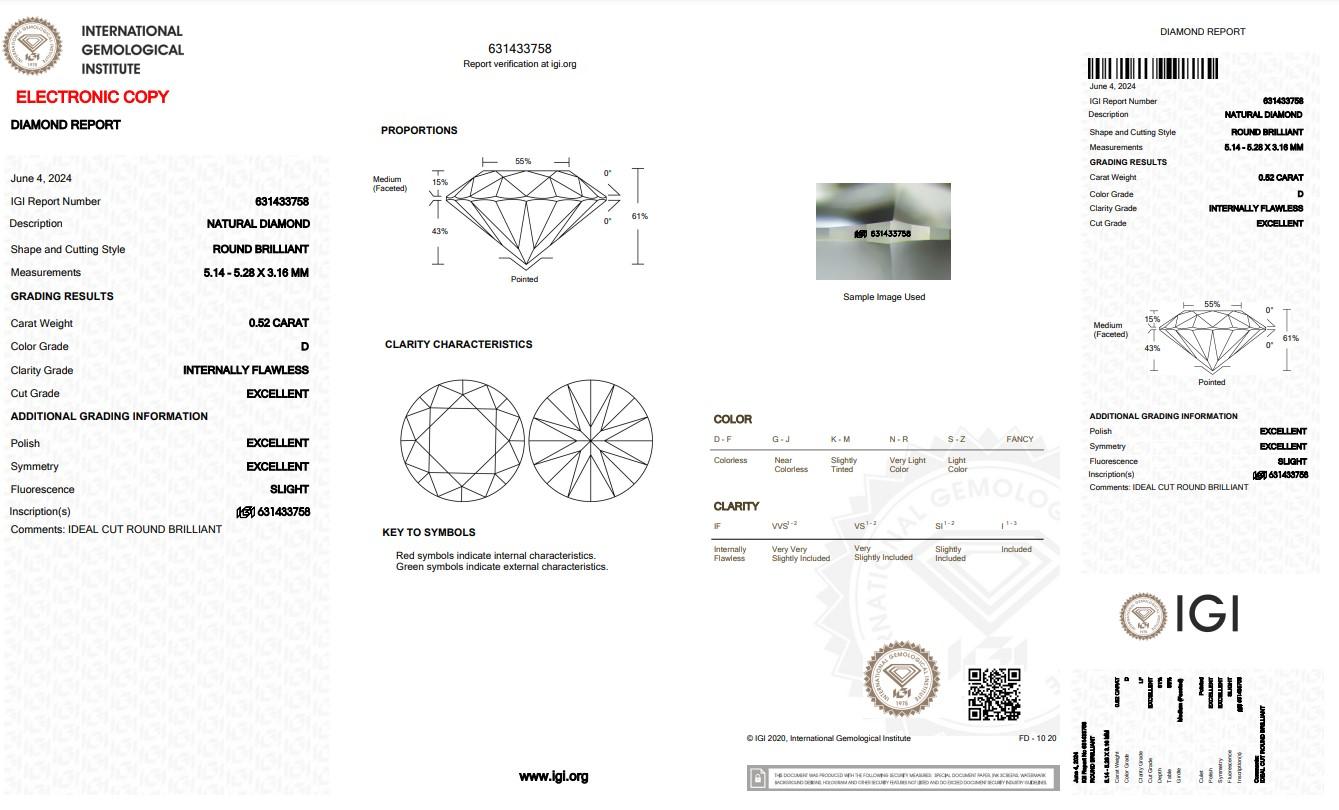 Precious 0.52ct Triple Excellent Ideal Cut Round Diamond - IGI ...