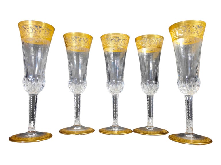 Precious 5 Saint Louis Champagne Glasses Gold Crystal Faceted For Sale ...