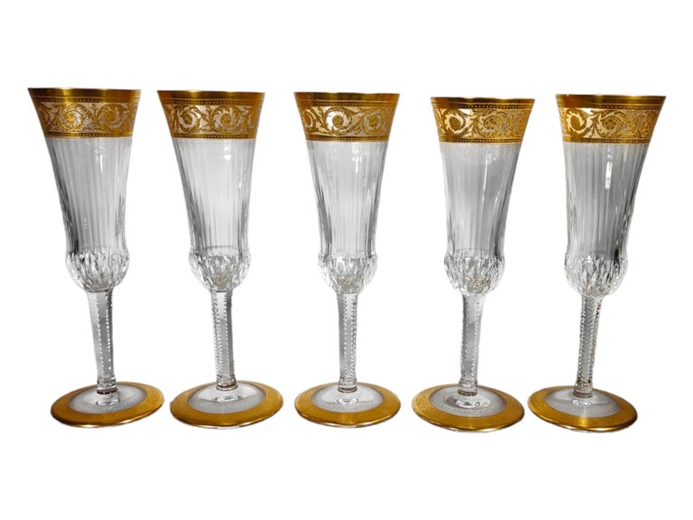 Precious 5 Saint Louis Champagne Glasses Gold Crystal Faceted For Sale ...