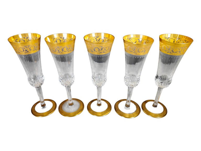 Precious 5 Saint Louis Champagne Glasses Gold Crystal Faceted For Sale ...